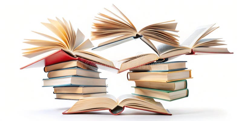 Books Flying Over Stack on White Background Stock Illustration ...