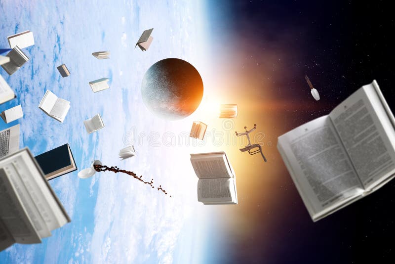 Books flying in the sky stock image. Image of imagination - 189050439