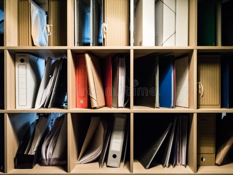 Bookcase with folders stock image. Image of color, furniture - 11949877
