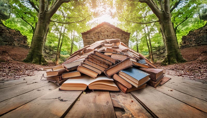 Books in the Forest stock illustration. Illustration of path - 327020090