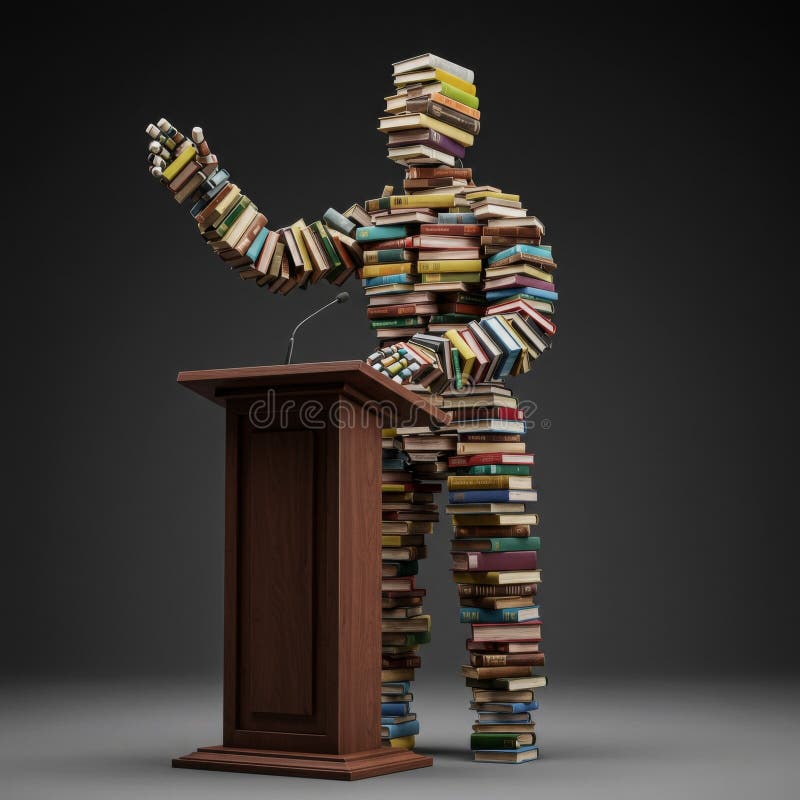 Books Formed Human Figure Giving a Speech at Podium Stock Illustration ...