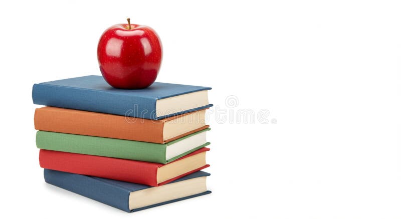 Stack of books and apple stock illustration. Illustration of academic ...