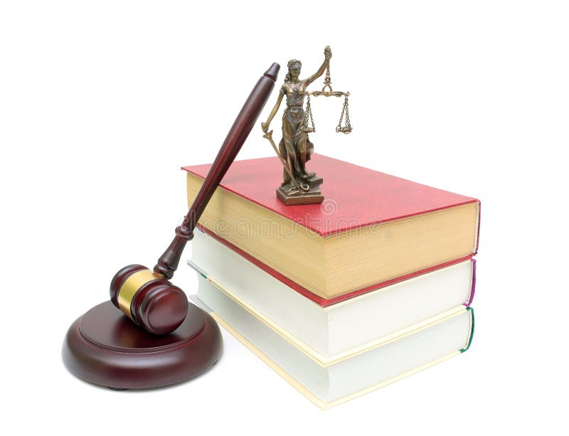 Justice Statue and Books on White Background Stock Photo - Image of ...