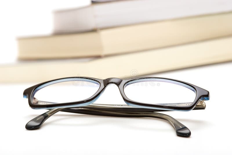 Glasses and Open Books on the Table Stock Image - Image of document ...