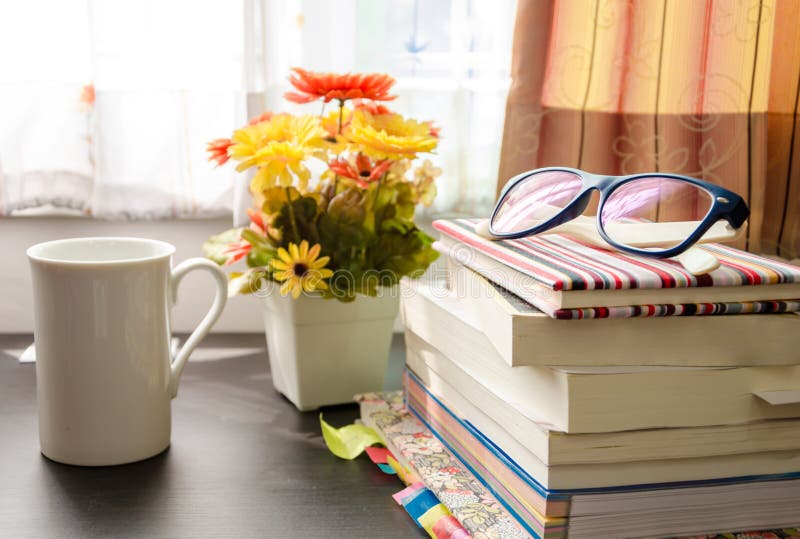 Books and the Glasses, Near Windows. Stock Image - Image of cool ...