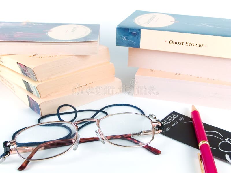 Books, glasses and pen stock image. Image of lenses, print - 534077
