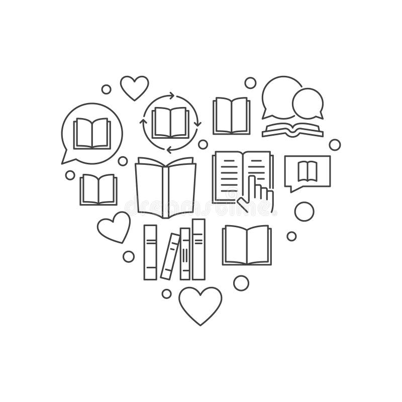 Books Heart Vector Reading Concept Outline Illustration Stock Vector ...
