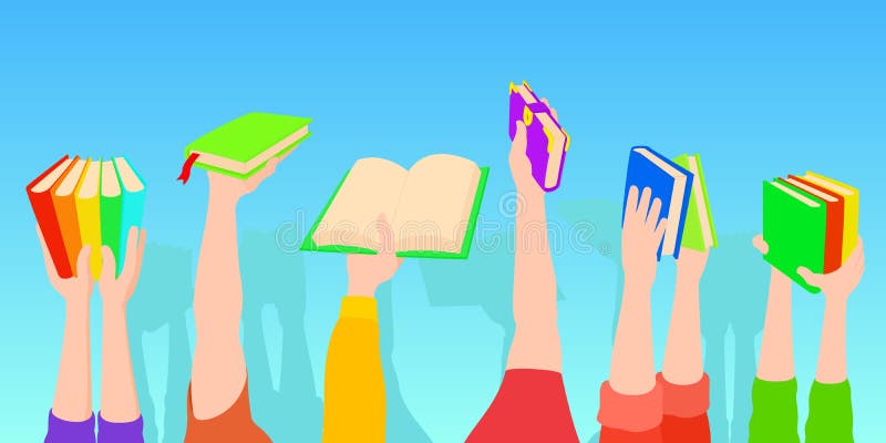 Books Holding Horizontal Banner, Cartoon Style Stock Vector ...