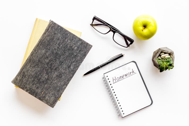 Books for Homework on White Student Desk Top-down Stock Photo - Image ...