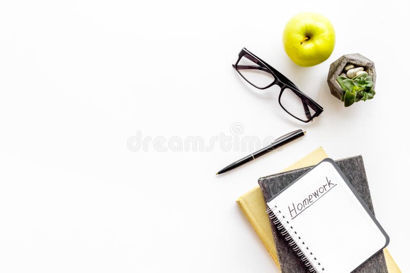 Books for Homework on White Student Desk Top-down Copy Space Stock ...