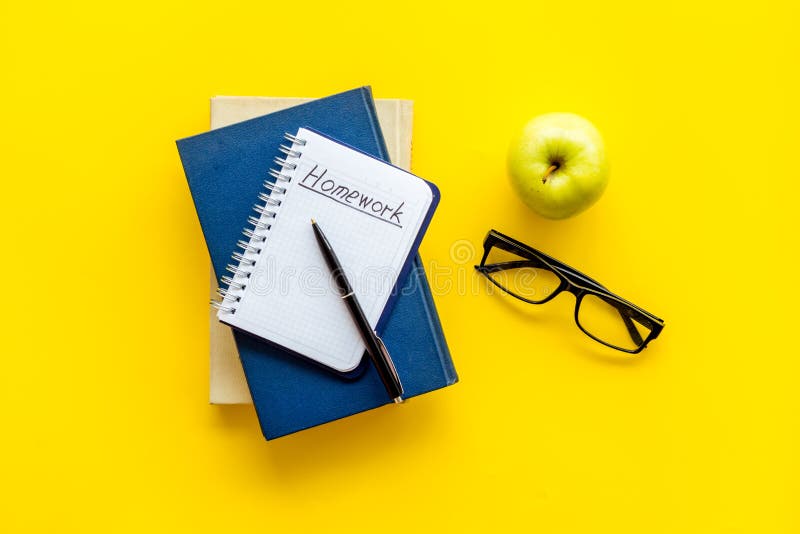 Books for Homework on Yellow Student Desk Top-down Stock Image - Image ...