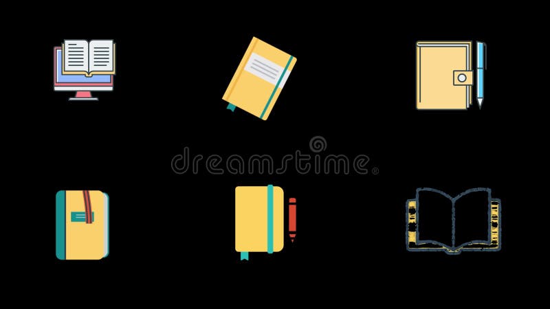 Books Icons Set Animation with Alpha Channel Stock Video - Video of ...