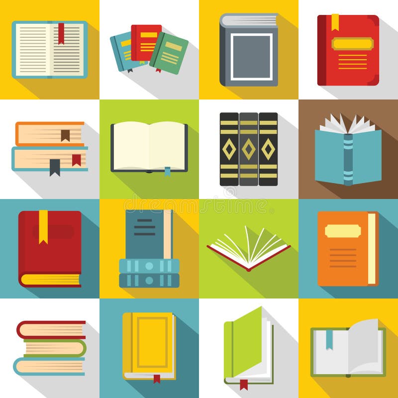 Books Icons Set, Flat Style Stock Vector - Illustration of publish ...