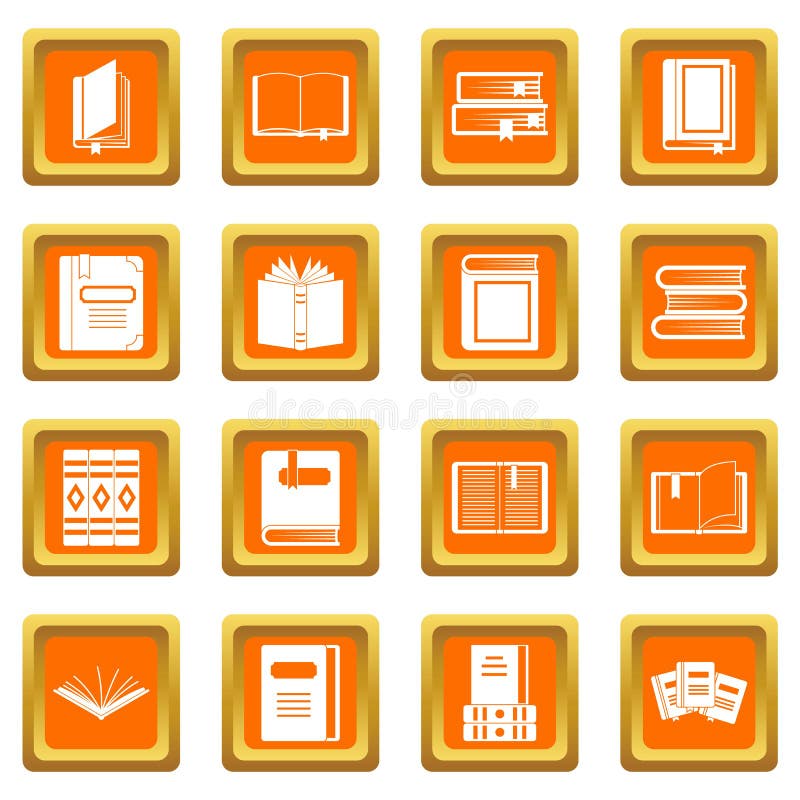 Books icons set orange stock vector. Illustration of document - 122503702