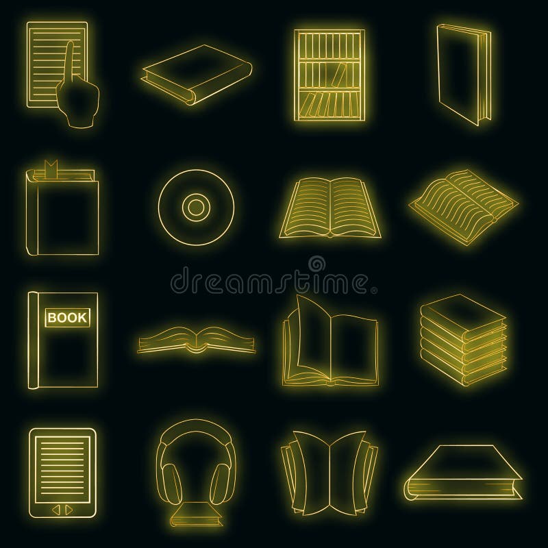 Books Icons Set Vector Neon Stock Vector - Illustration of headphone ...