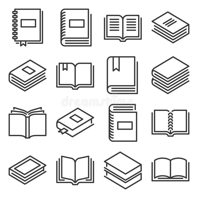 Books Icons Set on White Background. Line Style Vector Stock Vector ...