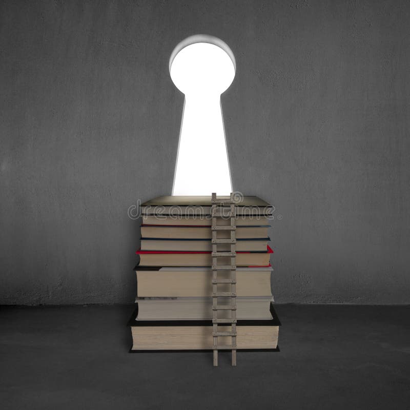 Books with Key Shape Door on Concrete Wall and Ladder Stock Image ...