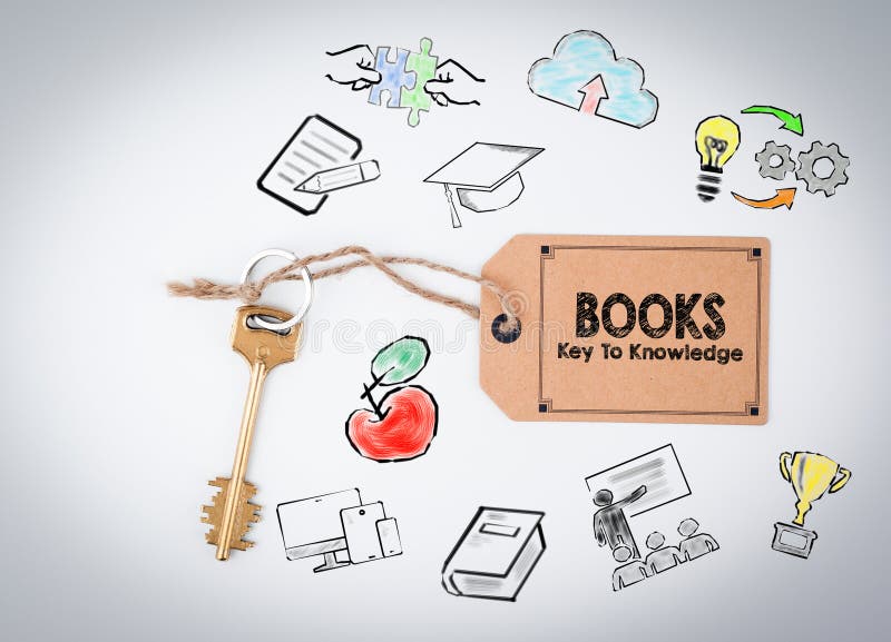Books, Key To Knowledge. Key on a White Background Stock Image - Image ...