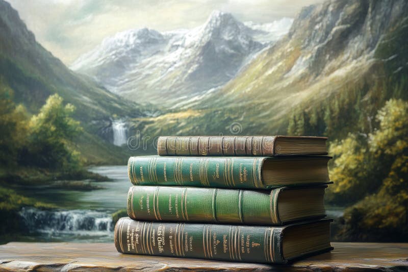 Books and Landscape Harmony Stock Illustration - Illustration of cozy ...