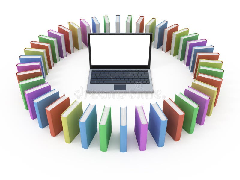 Books and Laptop on Scales. Stock Illustration - Illustration of ...