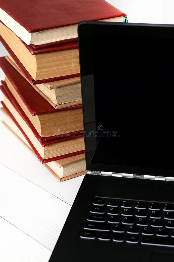 Books with laptop stock image. Image of digital, school - 66360039