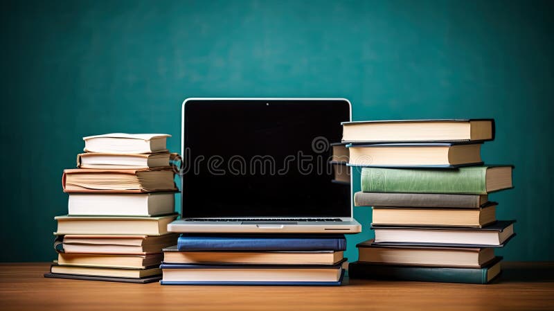 Books and Laptop, Online Lessons Stock Image - Image of device, library ...