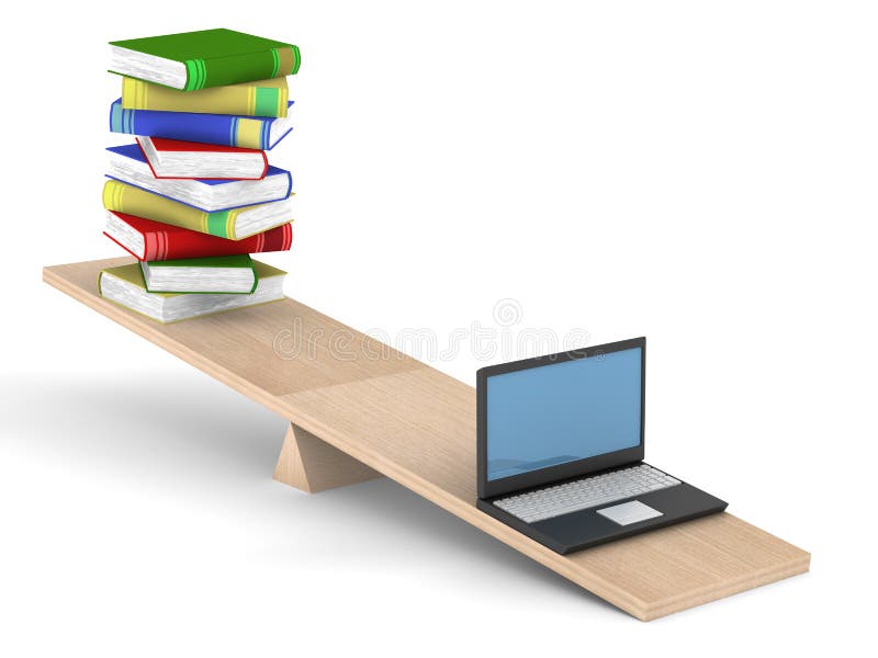 Books and Laptop on Scales. Stock Illustration - Illustration of ...