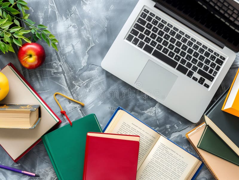 Books and Laptop on Table. the Concept of Information Search on the ...