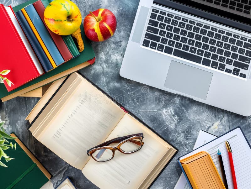 Books and Laptop on Table. the Concept of Information Search on the ...
