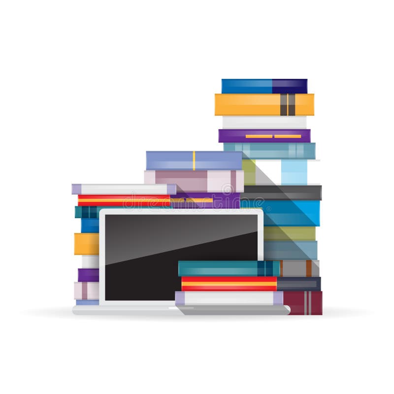 Laptop and Stack of Color Books Stock Illustration - Illustration of ...