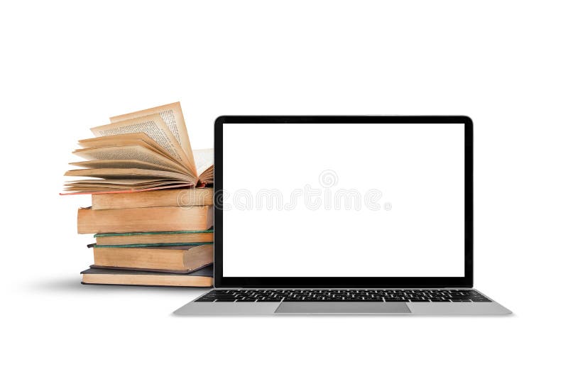 Books and Laptop on White Background Stock Image - Image of laptop ...