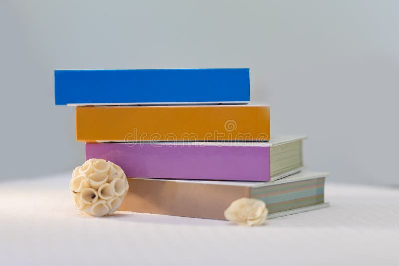 Books Layered on the Table with Empty Covers, Ideal for Mock-ups Stock ...