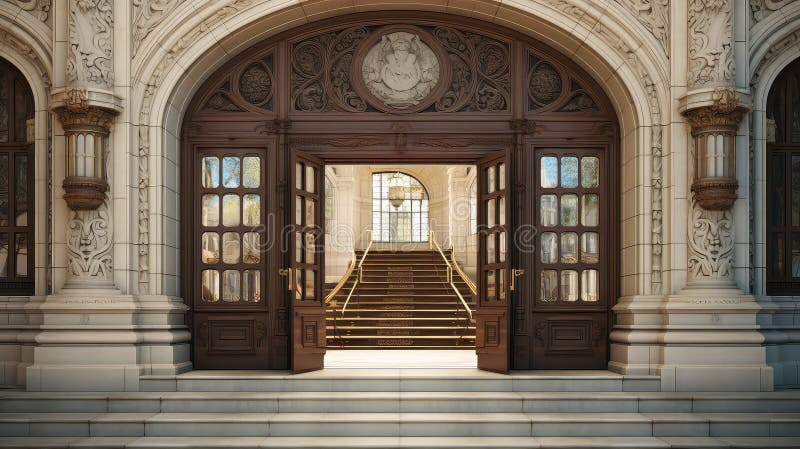 Books library entrance stock illustration. Illustration of students ...