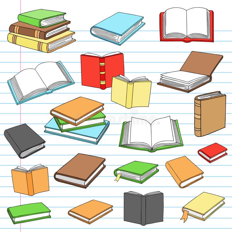 Books Library Reading Notebook Doodles Set Stock Vector - Illustration ...