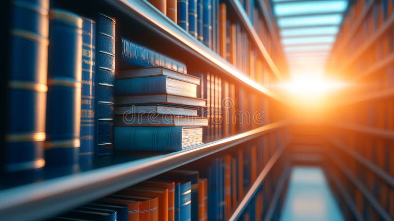Books on Library Shelf with Sunlight Stock Illustration - Illustration ...