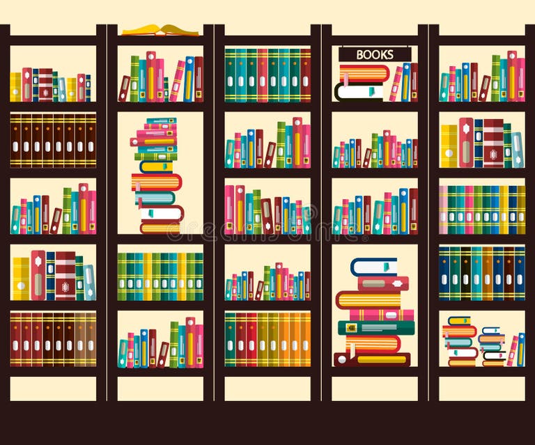 Books in Library. Vector Flat Illustration Stock Vector - Illustration ...