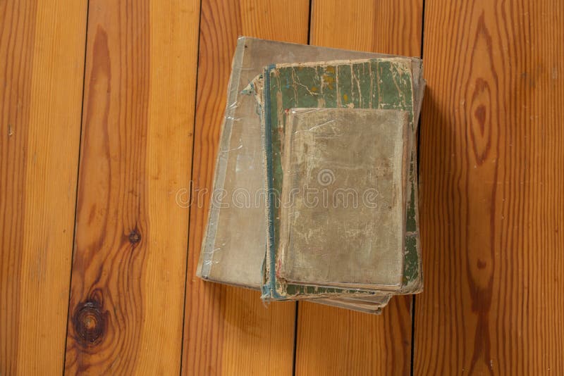Old Books Lie on a Wooden Table Top View Down Stock Photo - Image of ...