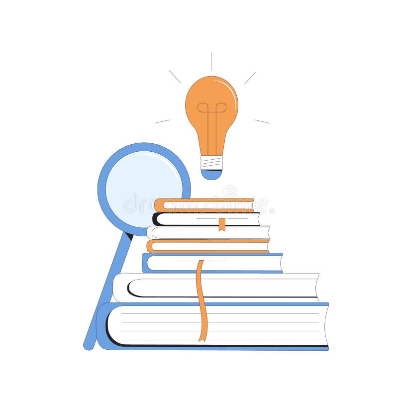Books with Lightbulb and Magnifier. Knowledge, Education, Learning ...