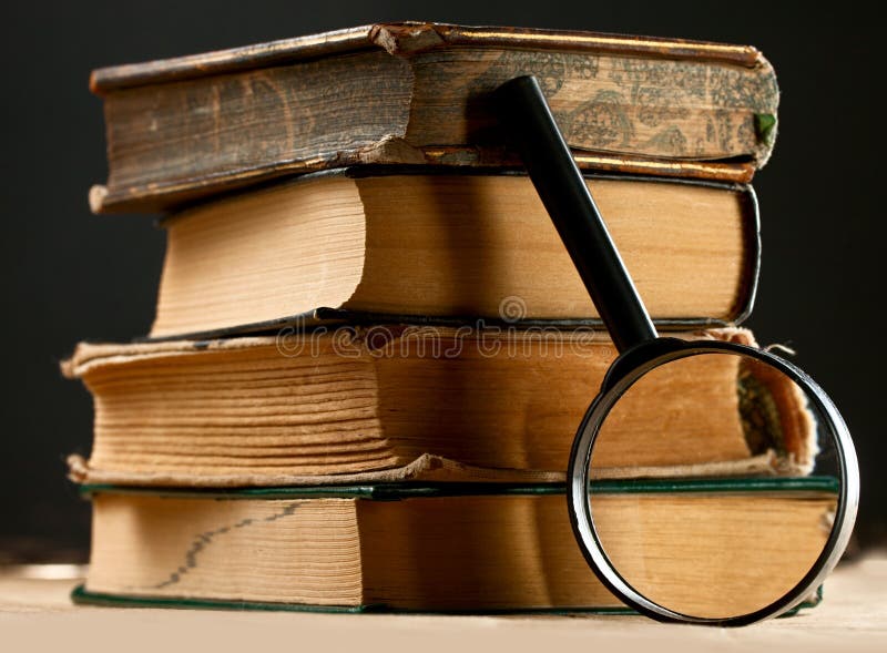 Books with Magnifying Glass Stock Image - Image of data, literature ...