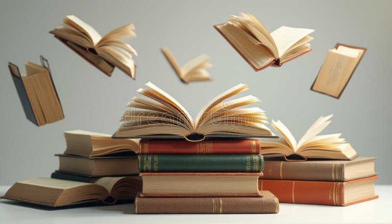 Books in Mid-air Creating a Magical Reading Experience Stock Image ...