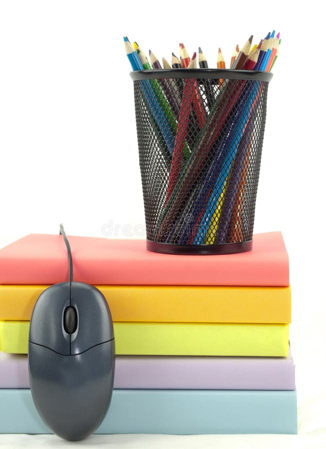 Books,Mouse, and Pencils stock image. Image of pink, copy - 27558417