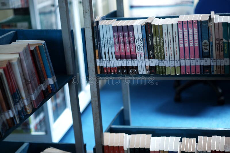 Books Neatly Arranged on Iron Shelves in the Library Room Editorial ...