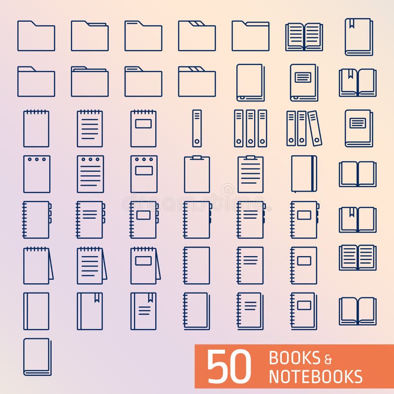 Books and Notepad Pixel Perfect Ouline Icons Stock Vector ...