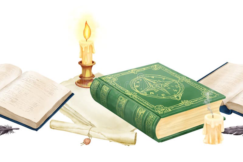 Books are Open and Closed, Scroll with Seal and Stack of Parchment ...