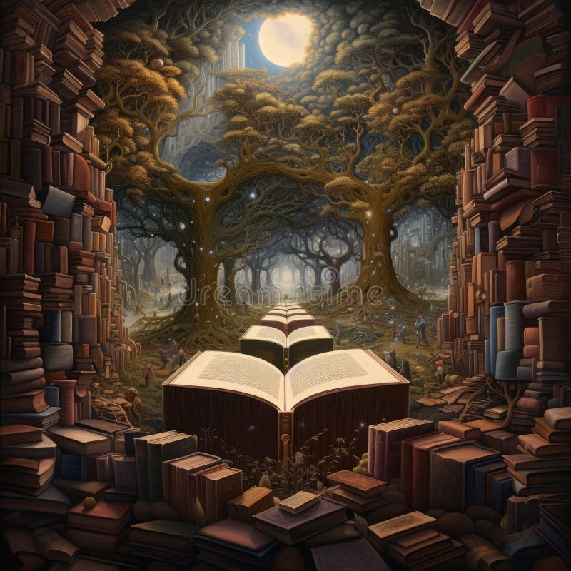 An Open Fantasy Book Illustration on the Opposite Side of the Old ...