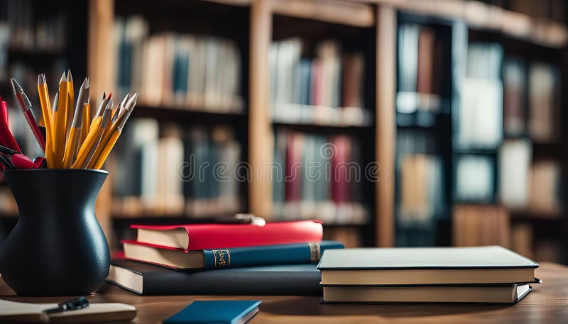 Books, Pencils and a Library Stock Illustration - Illustration of ...