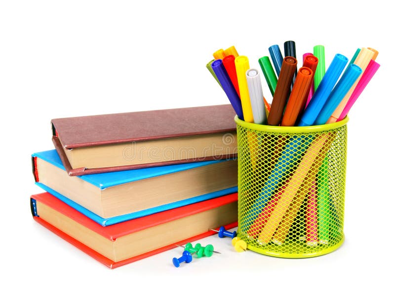 Books and Pencils. on White Background. Stock Image - Image of colour ...