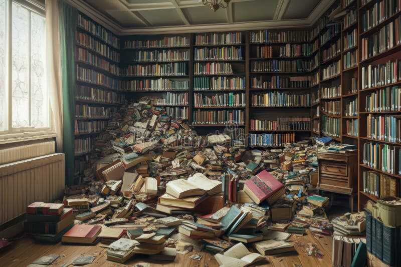 Books Piled High in a Cluttered Library Corner Filled with Knowledge ...