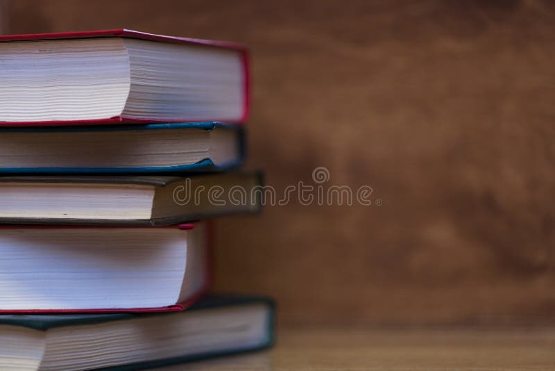 Books Piled Up on the Library Table. Stock Photo - Image of group ...