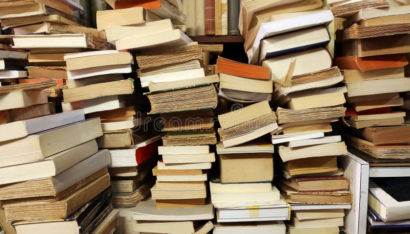 Books Piled Up for Sale in the Great Library Stock Photo - Image of ...